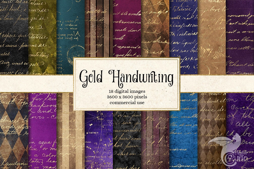 Gold Handwriting Digital Paper Antique Letters Printable | Etsy