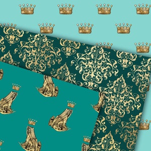 Turquoise and Gold Princess Digital Paper, Seamless Teal Aqua Princess ...