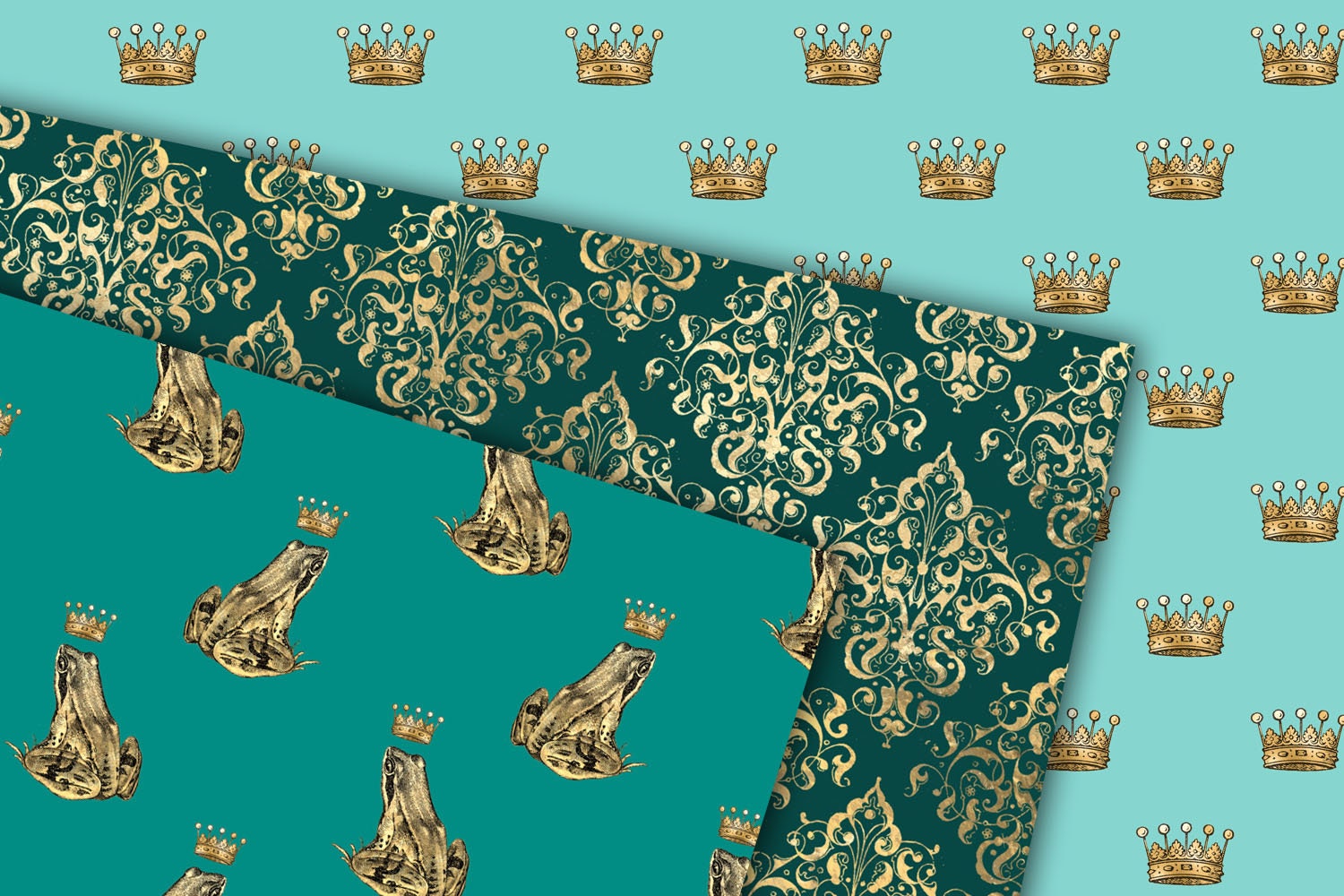 Turquoise and Gold Princess Digital Paper Seamless Teal Aqua | Etsy