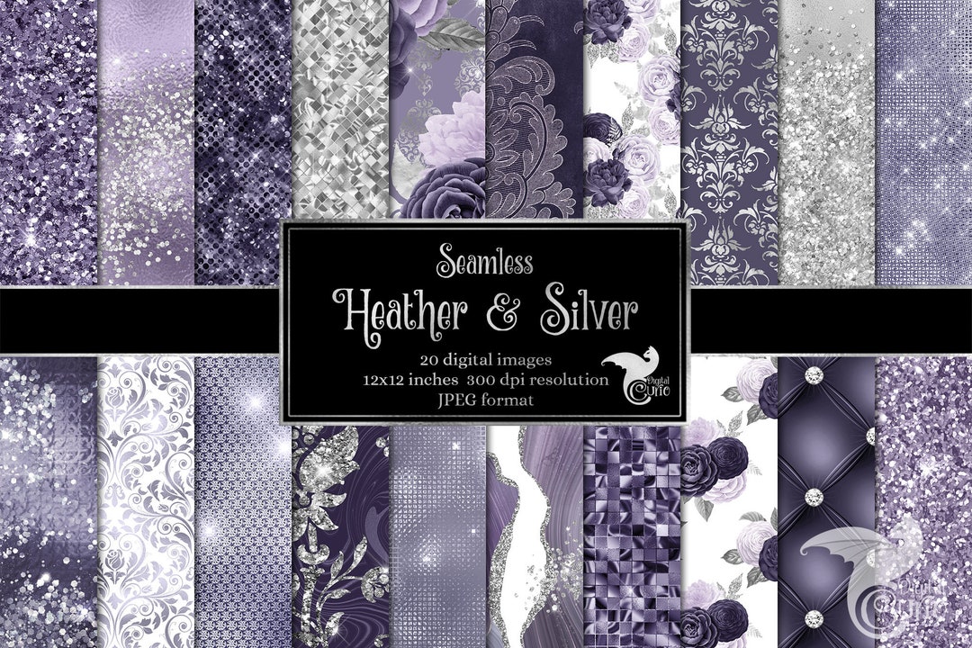 Heather and Silver Digital Paper, Seamless Patterns and Textures With ...