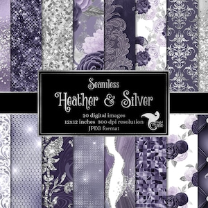 Heather and Silver Digital Paper, Seamless Patterns and Textures With ...