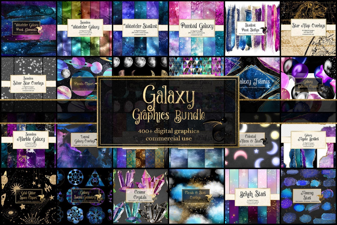Galaxy Graphics Bundle, Space Clipart and Digital Paper (instant ...