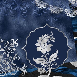Navy and Silver Digital Scrapbooking Kit, Clipart and Seamless Digital ...