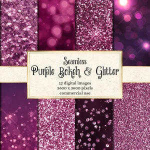 Purple Bokeh and Glitter Digital Paper Seamless Textures With Sparkle ...