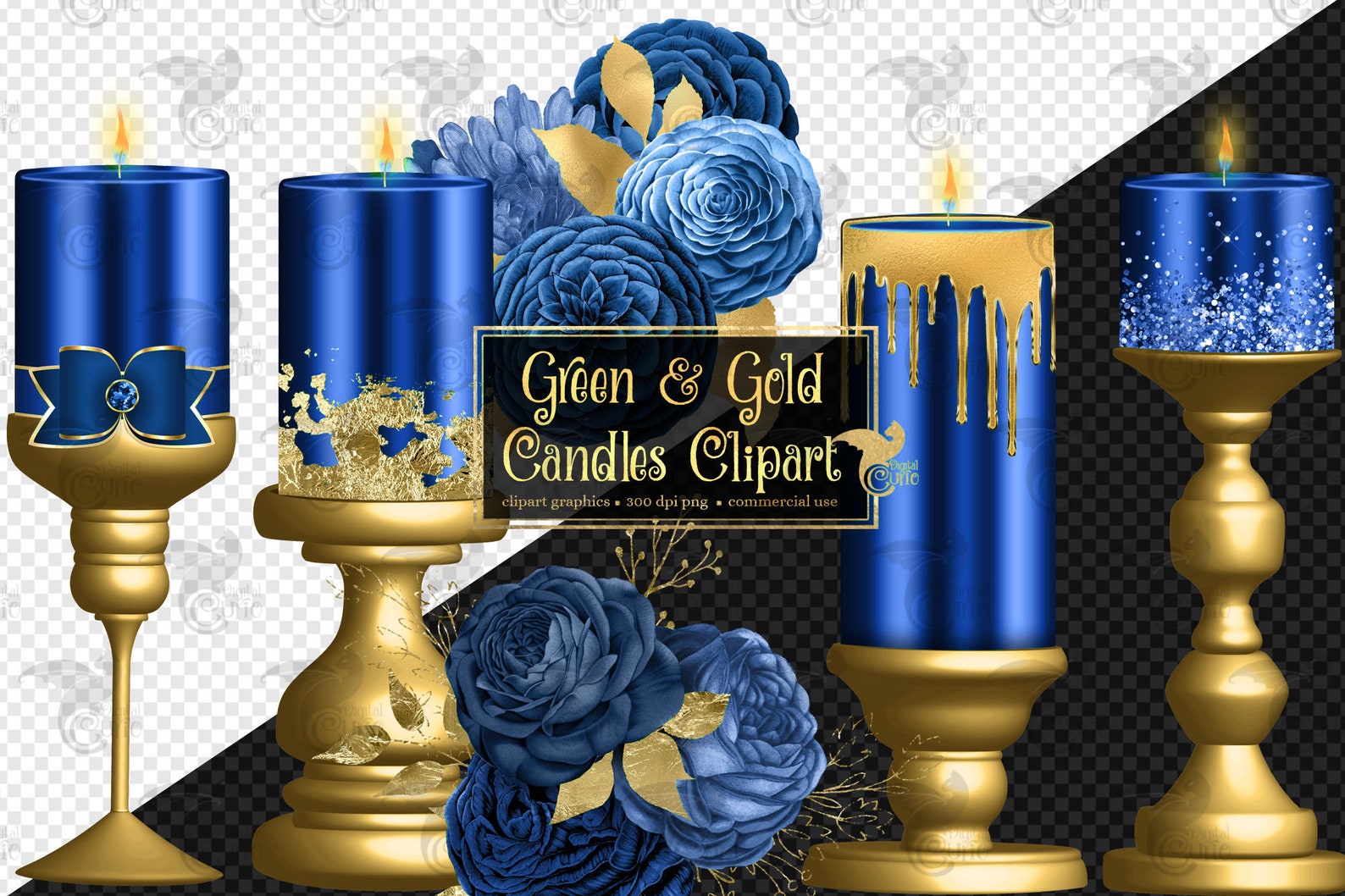 Royal Blue and Gold Candles Clip Art Digital Candle Graphics - Etsy