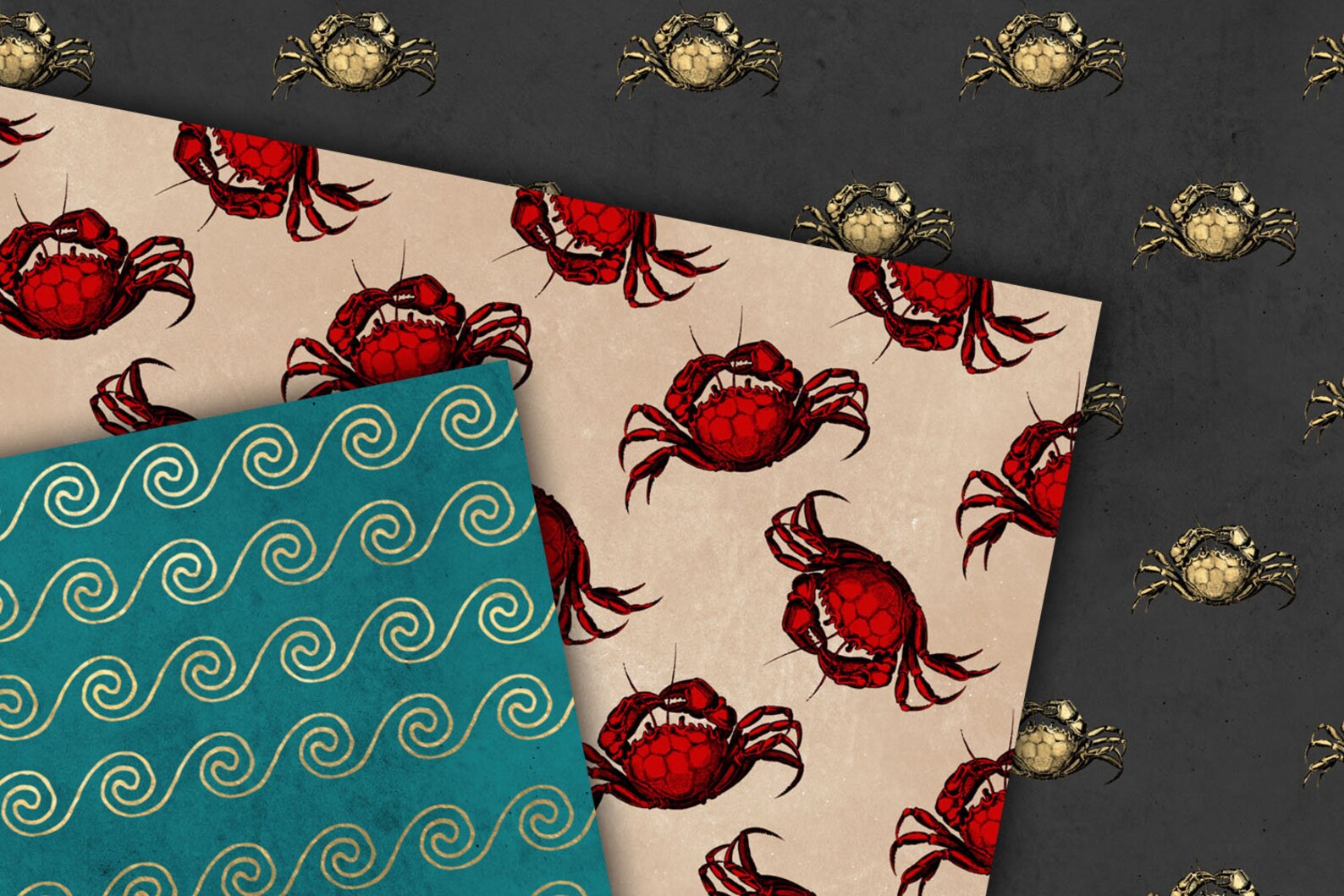Crab Digital Paper Seamless Vintage Nautical Patterns and - Etsy