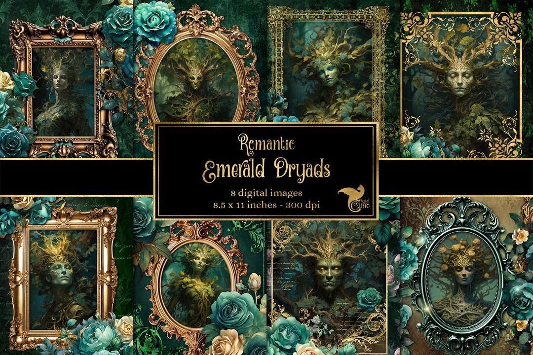 Romantic Emerald Dryads Journal Paper, Notebook Digital Paper Rococo ...