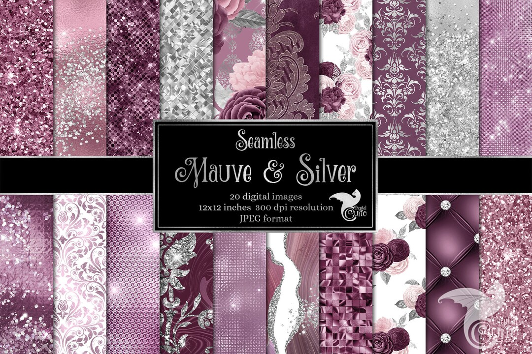 Mauve and Silver Digital Paper, Seamless Patterns and Textures With ...