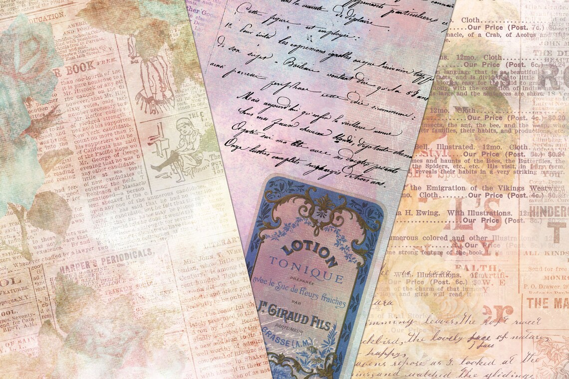 Antique Text Digital Paper Paper Vintage Textures With - Etsy