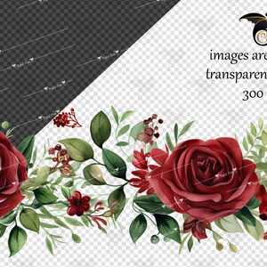 Watercolor Red Rose Borders Clipart - Seamless Roses and Leaves in PNG ...
