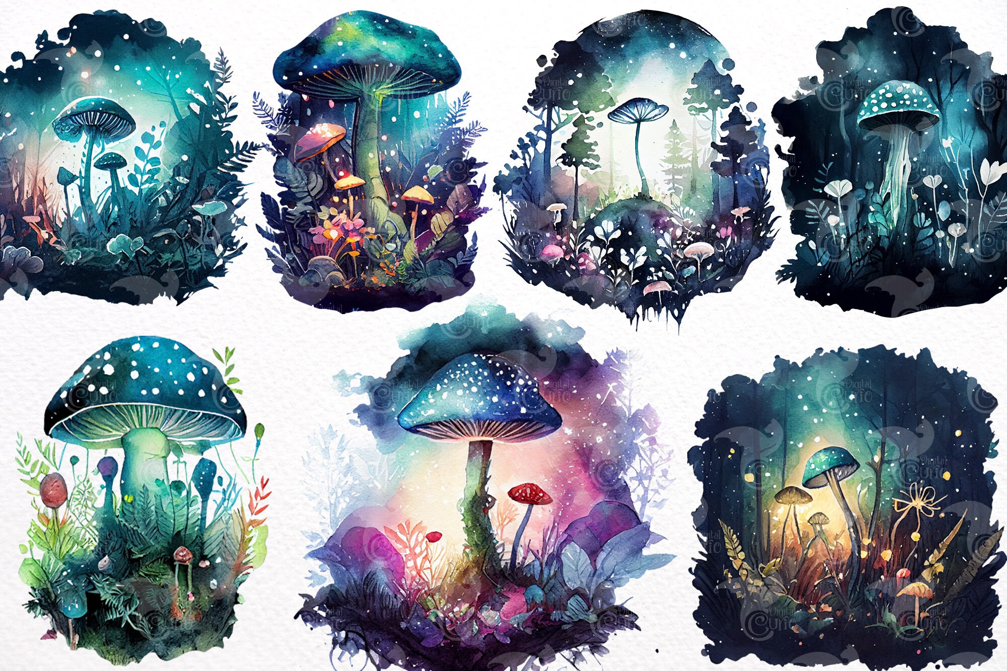 Watercolor Magic Mushrooms Clipart Dark Fantasy Watercolor - Etsy UK