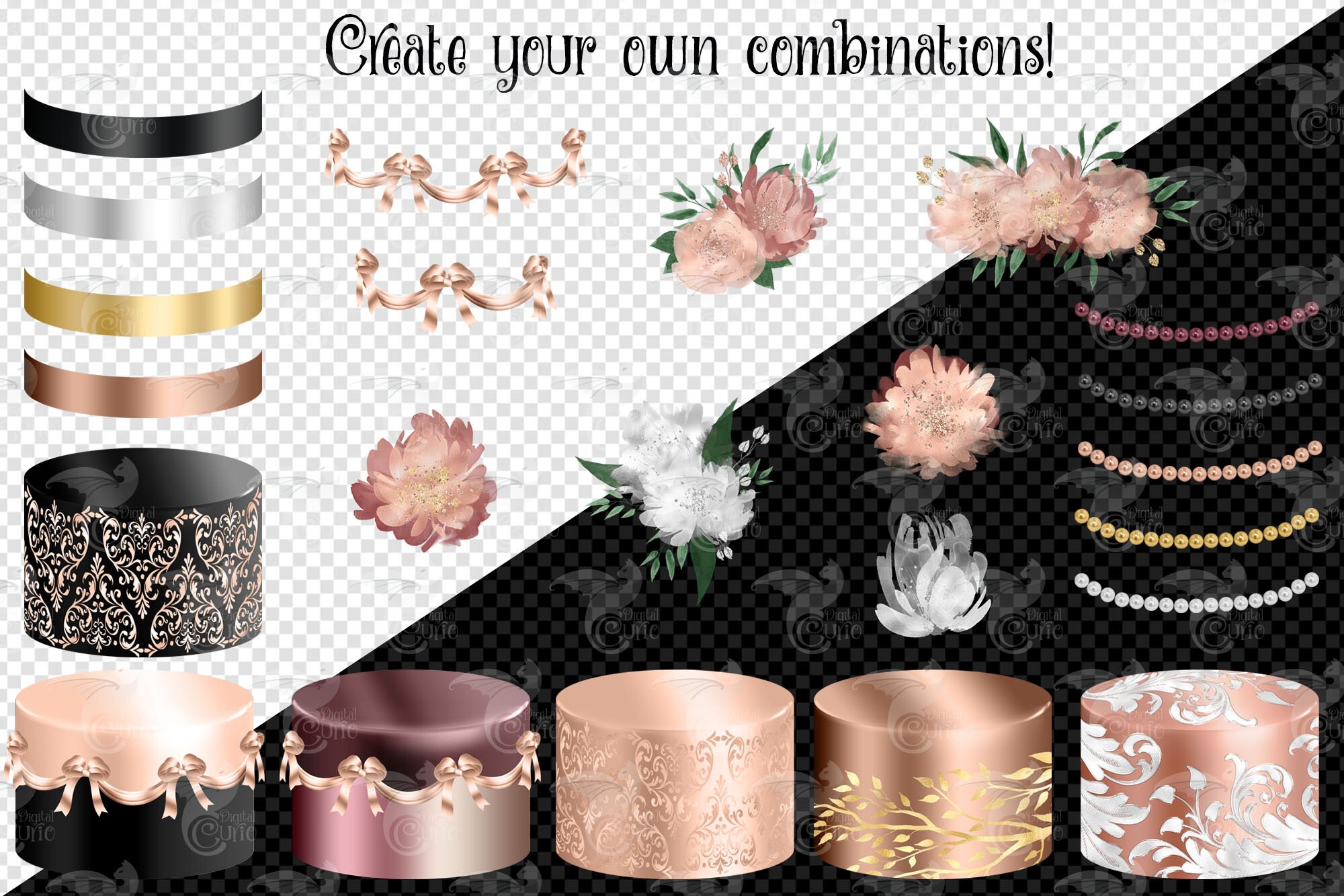 Rose Gold Cakes Clipart Glam Wedding or Bridal Shower Cake | Etsy