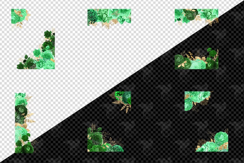 5x7 Green and Gold Floral Overlays for Invitations Planners - Etsy