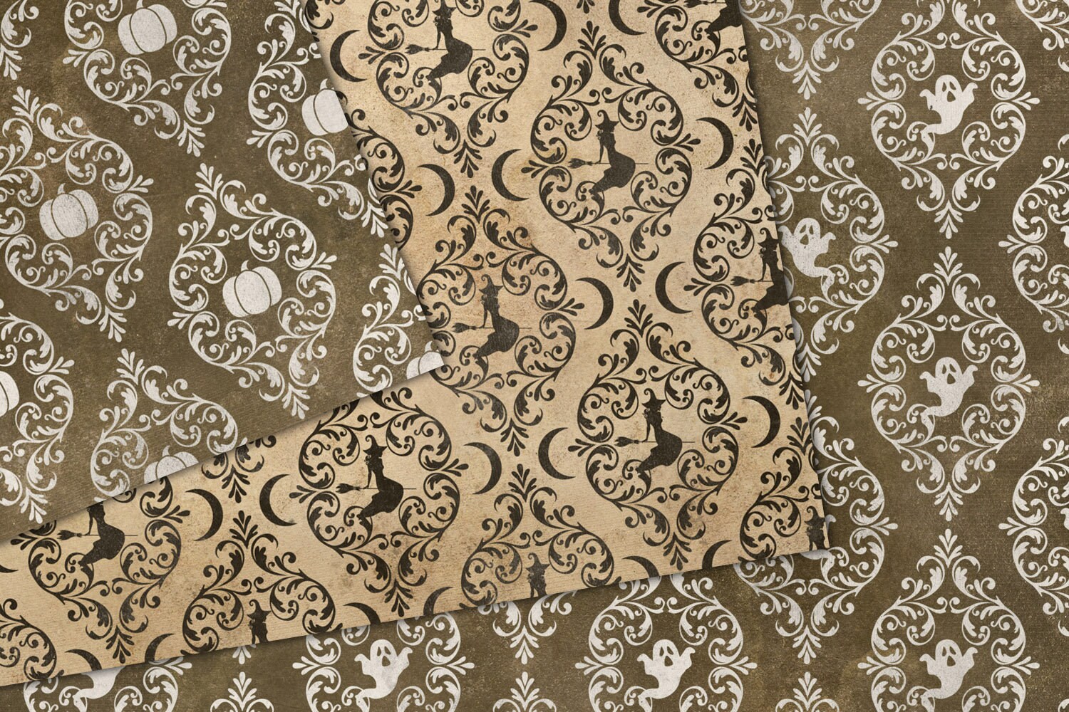 Vintage Halloween Damask Digital Paper Seamless Patterns and | Etsy