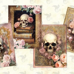 Romantic White Skulls Journal Paper, Notebook Digital Paper Rococo Junk ...