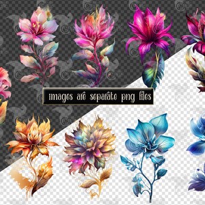 Watercolor Fantasy Flowers Clipart - Floral Fantasy PNG Format Instant ...