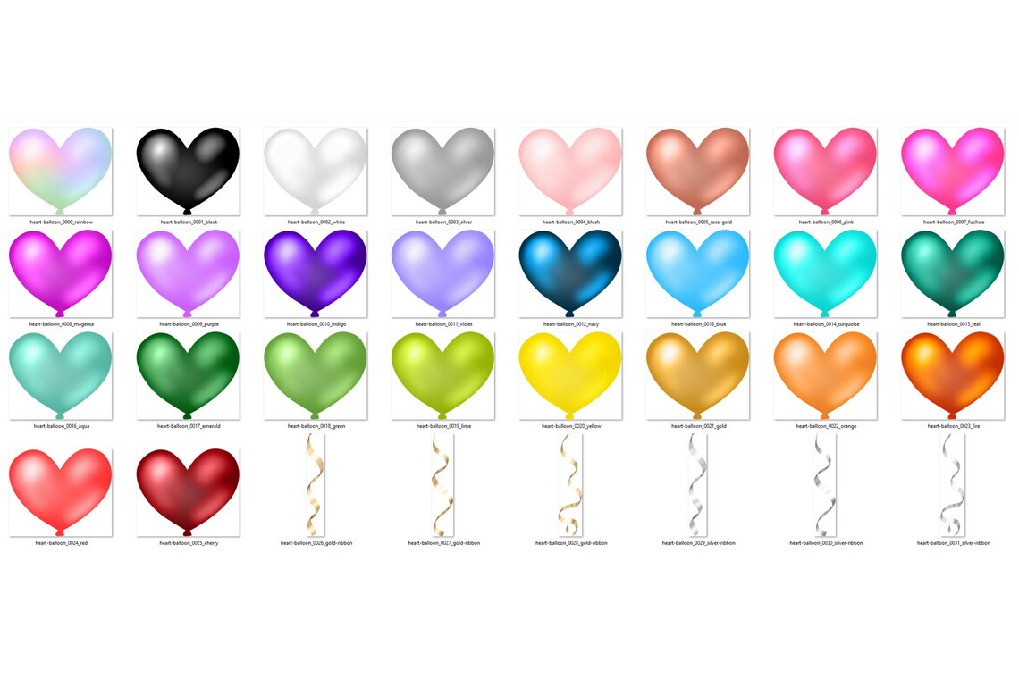 Rainbow Heart Balloons Clipart Cute Valentine Balloon and - Etsy