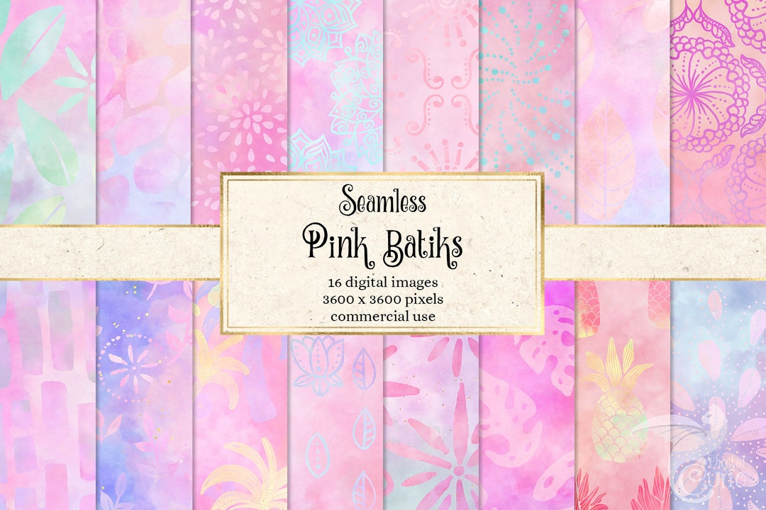 Pink Batik Digital Paper - Hand Drawn Seamless Patterns Instant ...
