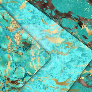 Turquoise Stone Digital Paper, Jewel Marble Texture Backgrounds ...