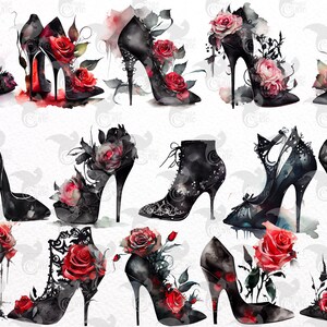 Watercolor Gothic High Heels Clipart - Dark Fantasy Watercolor Fashion ...