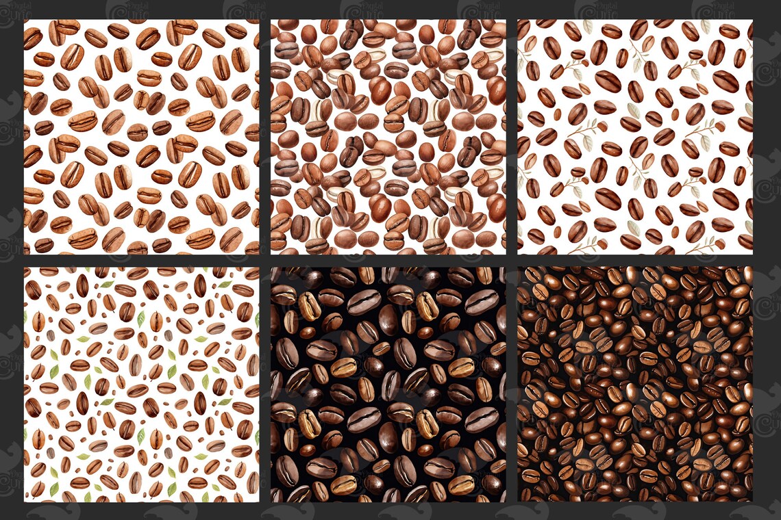Watercolor Coffee Digital Paper, Seamless Coffee Bean Printable ...