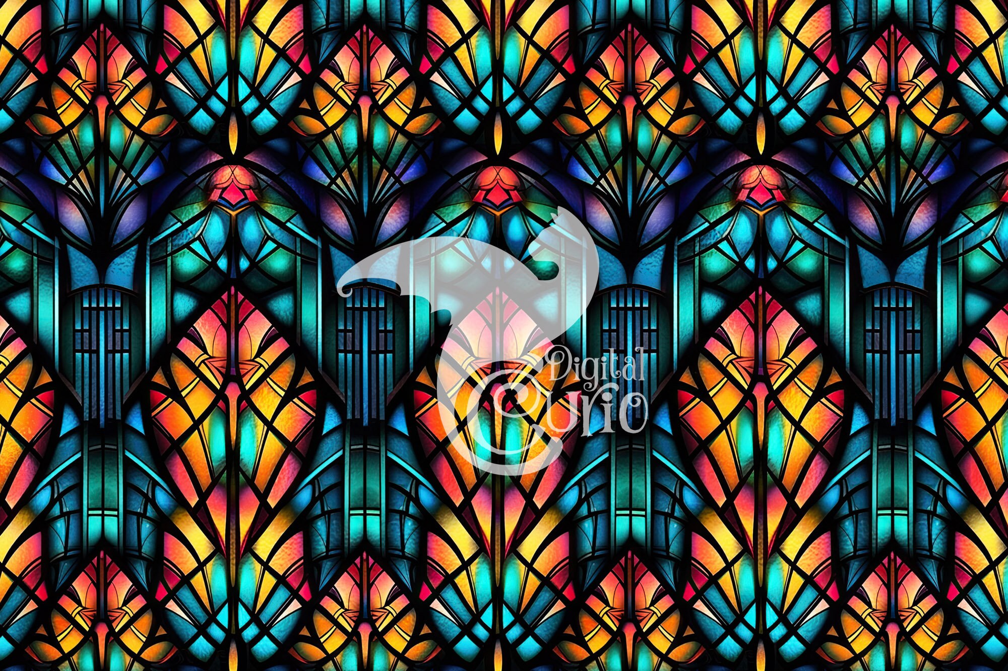 Deco Neon Stained Glass Digital Paper, Seamless Textures (digital ...