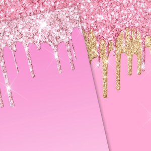 Pink and Gold Dripping Glitter Digital Paper, Glitter Backgrounds With ...