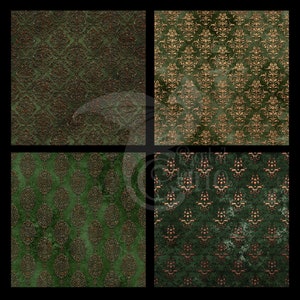 Olive and Rust Damask Digital Paper - Vintage Antique Distressed ...