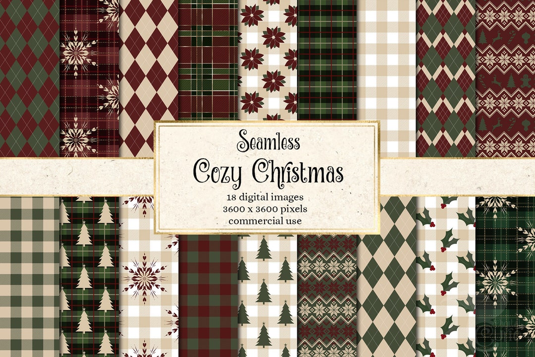 Cozy Christmas Digital Paper Set – Seamless Plaid & Festive Patterns ...