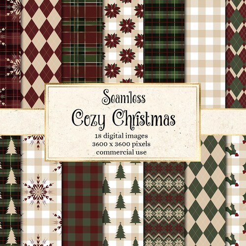 Country Christmas Digital Paper Seamless Holiday Patterns - Etsy