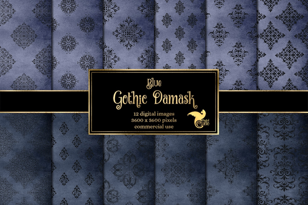 Blue Gothic Damask Digital Paper – Vintage Grunge Textures (digital ...