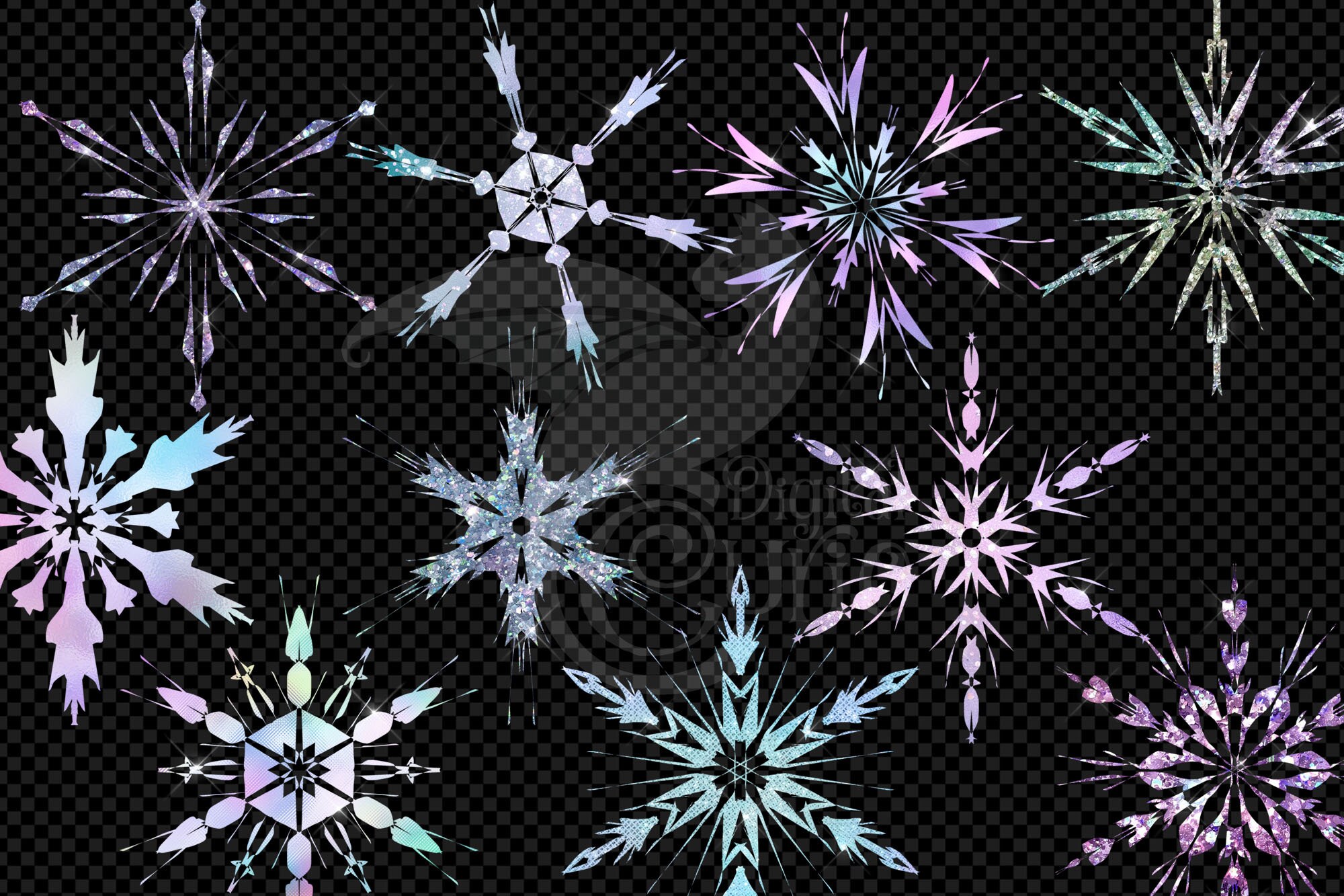 Iridescent Snowflakes Clipart Holographic Digital Graphics | Etsy