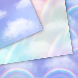Rainbows and Clouds Digital Paper, Seamless Ombre Pastel Rainbows With ...
