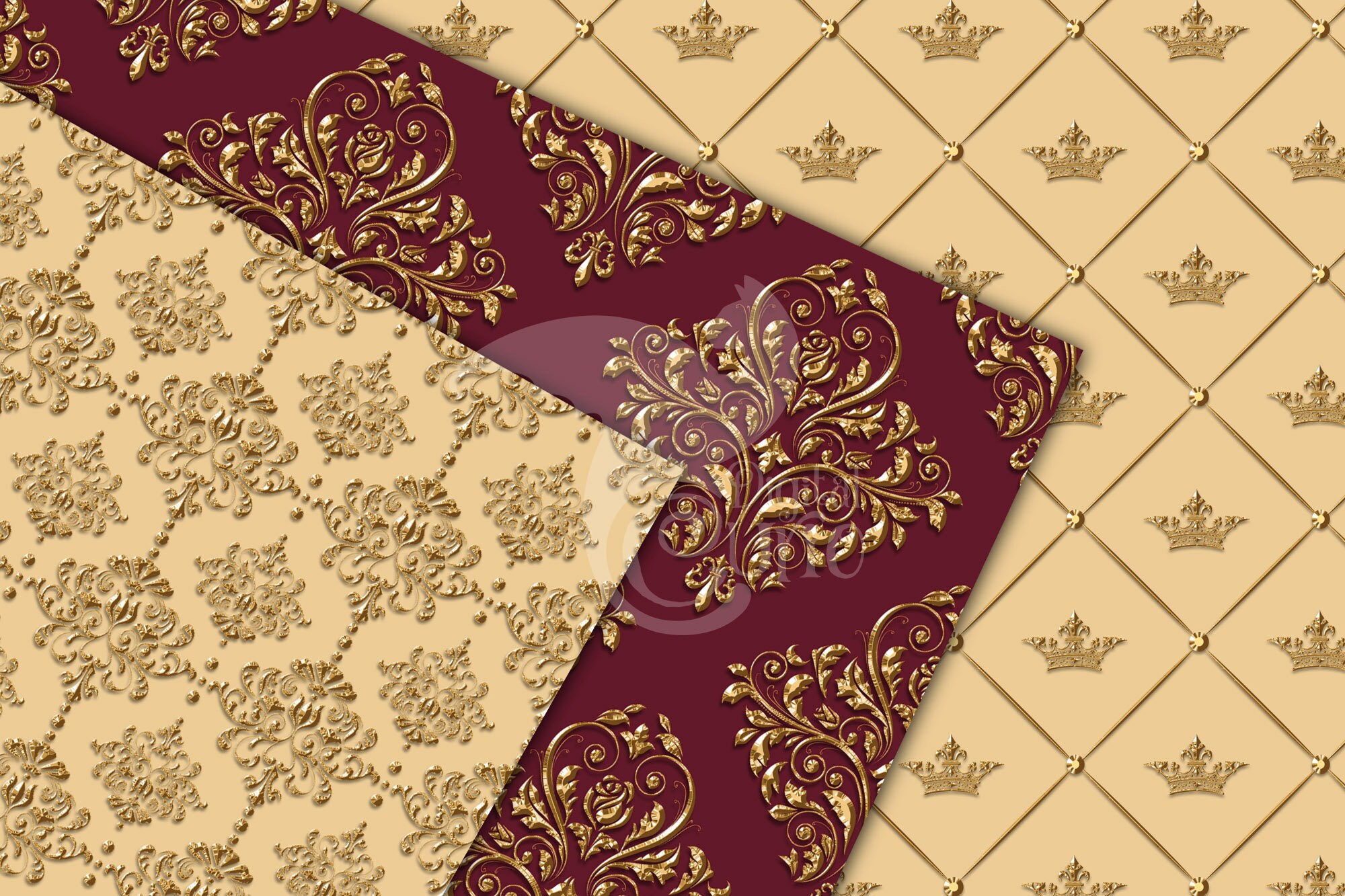 Ornate Burgundy and Gold Digital Paper Seamless Damask - Etsy