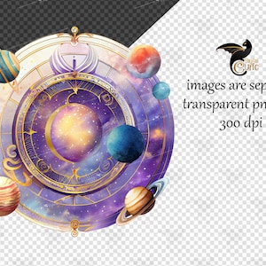 Watercolor Time Wheels Clipart - Fantasy Magic Celestial Watercolor PNG ...