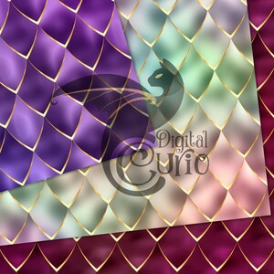 Pearlescent Dragon Scale Digital Paper, Seamless Scale Patterns in Gold ...