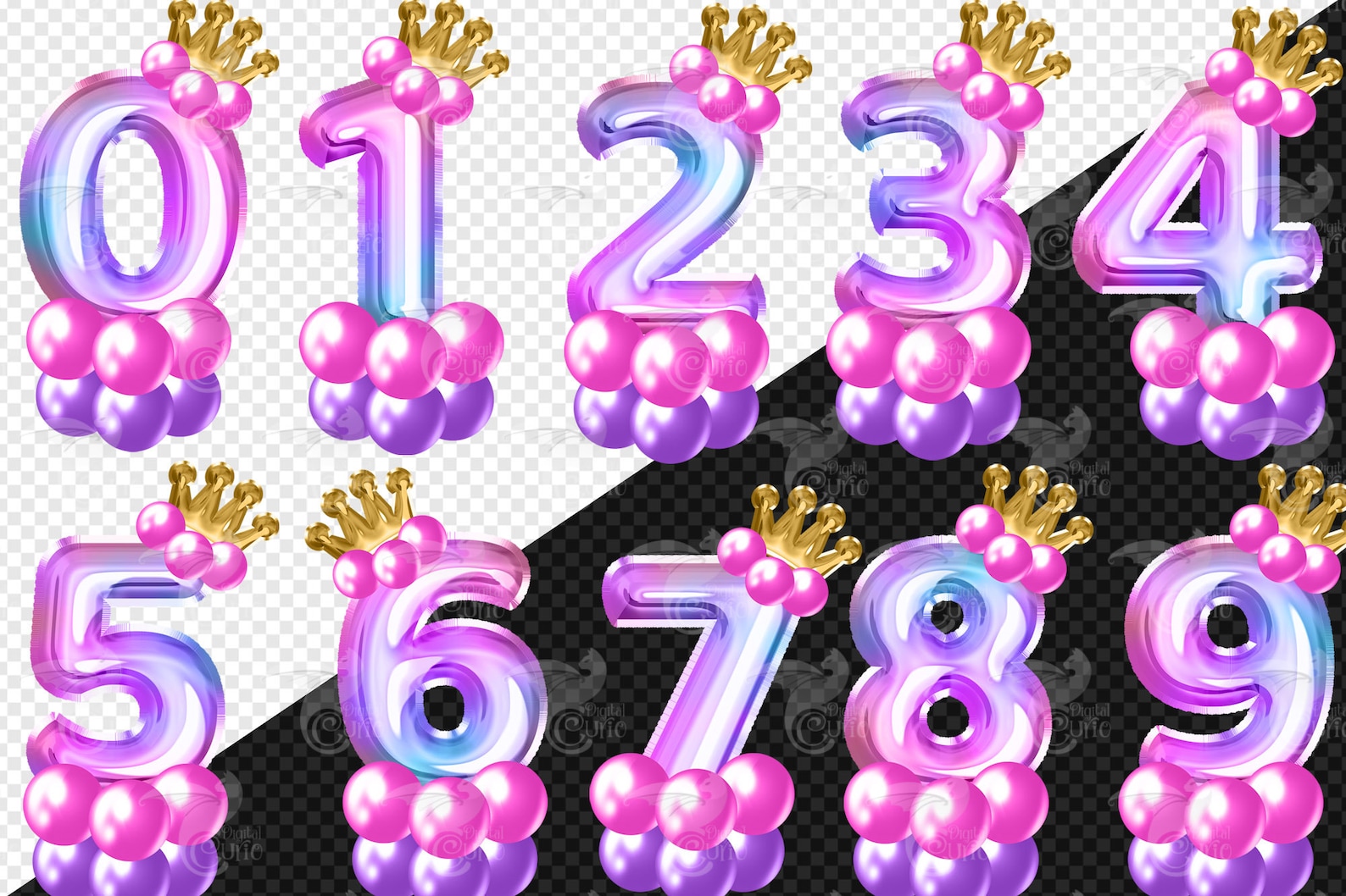 Princess Number Balloon Clip Art Pink and Purple Digital - Etsy Singapore