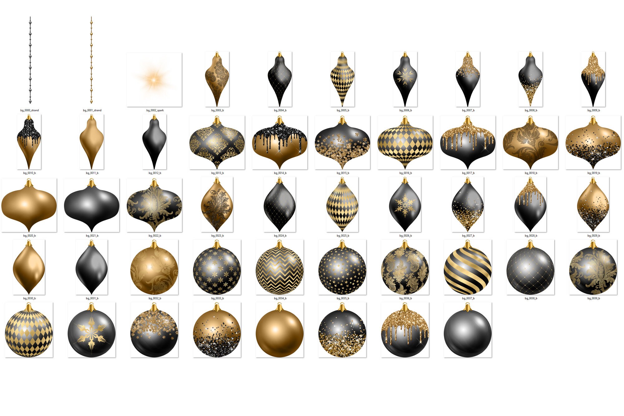Black and Gold Christmas Ornaments Clipart, Glitter Ball (digital ...