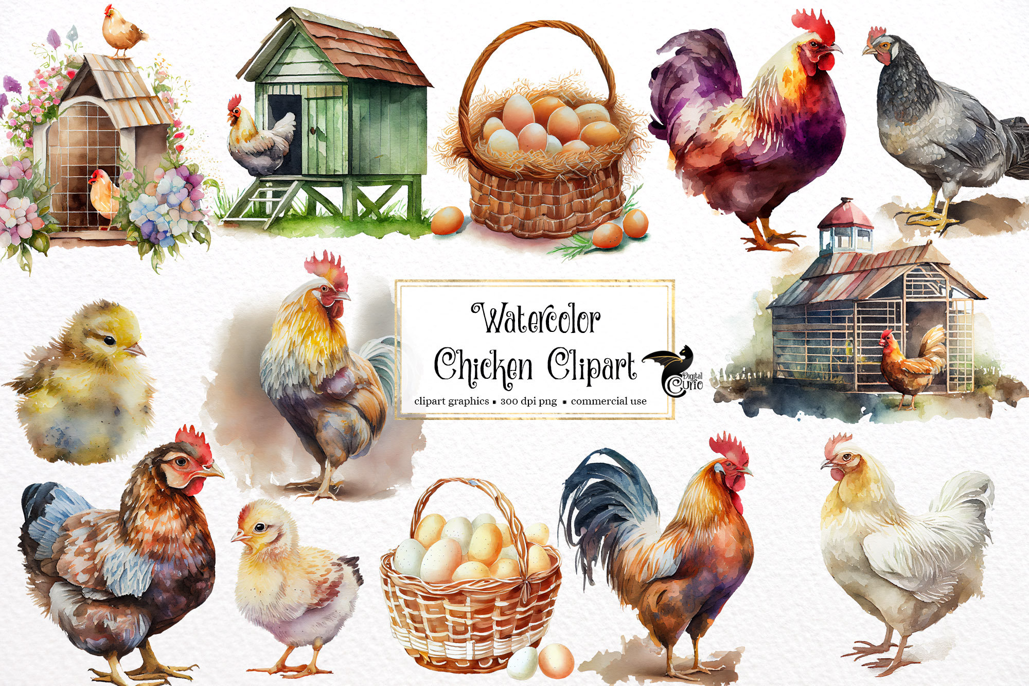 Watercolor Chicken Clipart Cute Chickens And Chicks Farm Etsy Canada