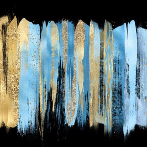 Blue and Gold Brush Strokes Clipart, With Blue Glitter and Gold Foil in ...