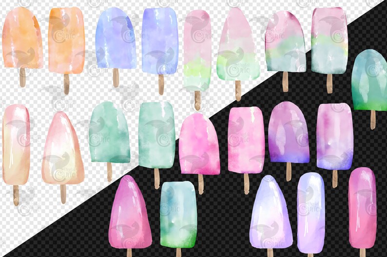 Watercolor Popsicle Clip Art Digital Clipart Graphics in PNG | Etsy