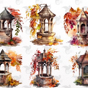 Watercolor Autumn Wells Clipart - Fall Cute Little Wishing Well PNG ...