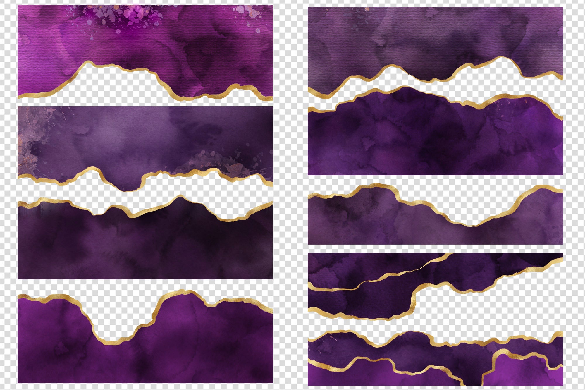 Purple Painted Agate Borders Digital Watercolor Geode PNG | Etsy
