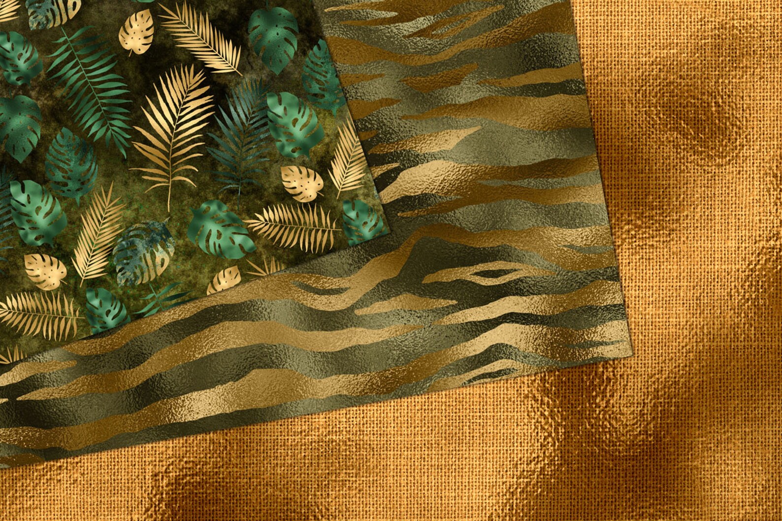Jungle Gold Digital Paper Dark Green and Gold Seamless | Etsy