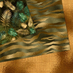 Jungle Gold Digital Paper - Dark Green and Gold Seamless Patterns With ...