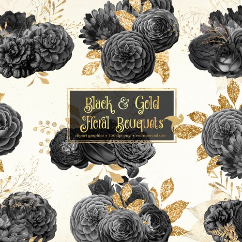 Red and Black Floral Bouquets Clipart Digital Instant - Etsy