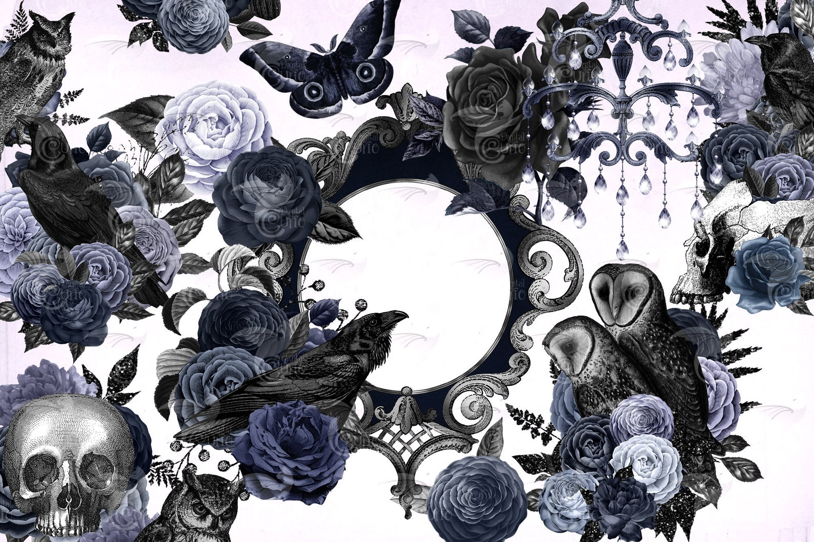 Navy Blue Gothic Clipart Vintage Dark Glam Clip Art Graphics - Etsy
