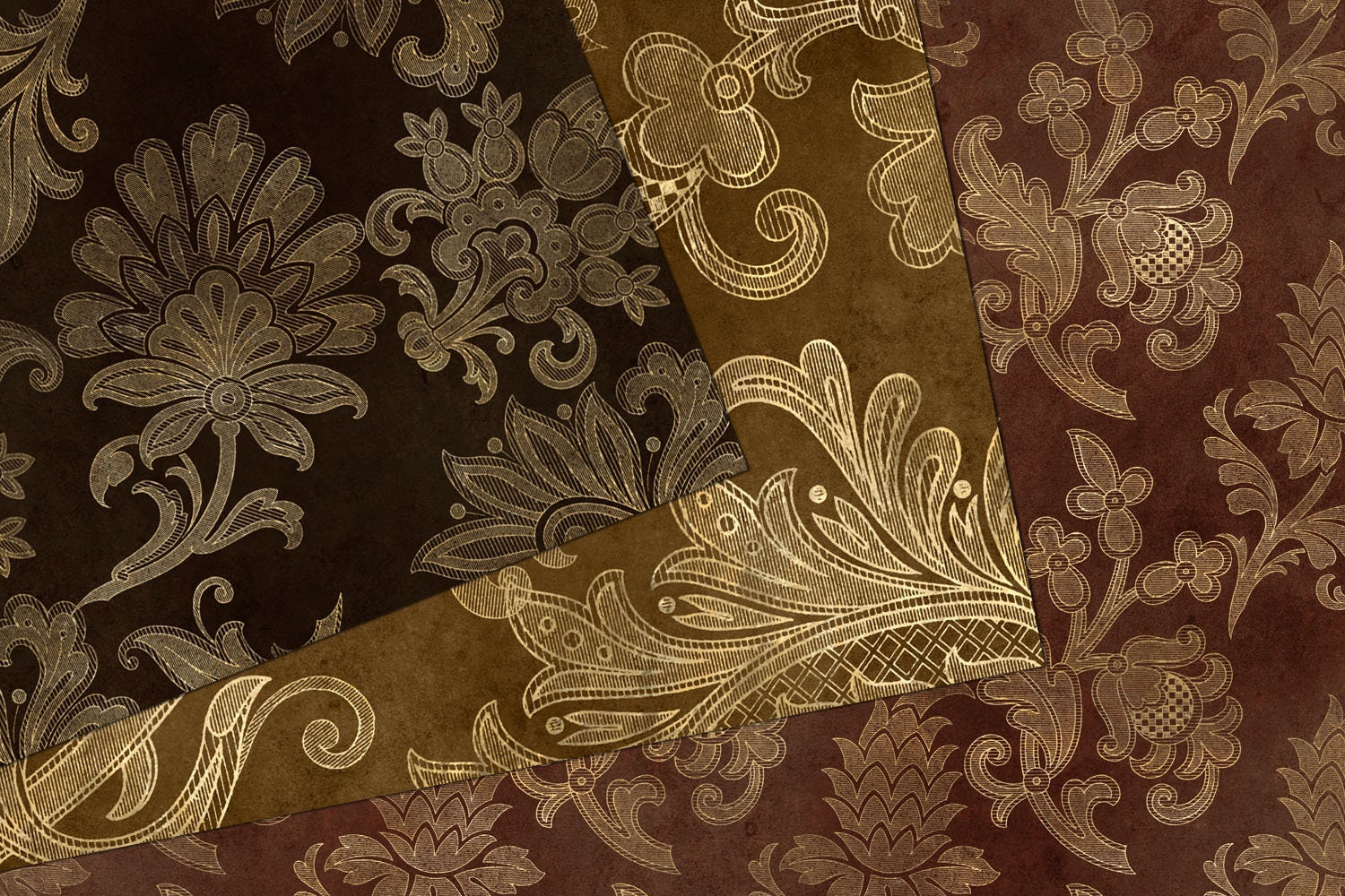 Gold Floral Velvet Digital Paper Seamless Floral Damask - Etsy