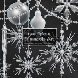 Glass Christmas Ornaments Clipart, Digital Icicle Snowflake and ...
