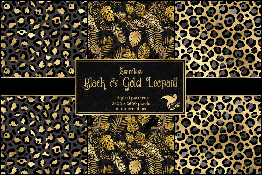 Black and Gold Leopard Digital Paper, Seamless Leopard Spot Patterns ...